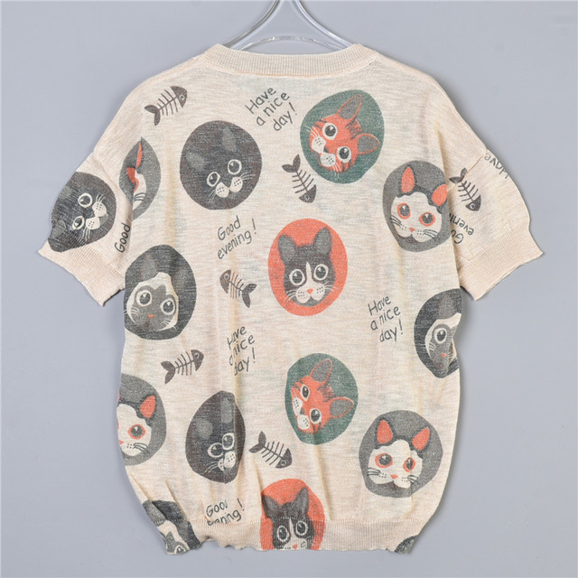 Cartoon printed fine -linked T -shirt female 312L78169 round necklasses ...