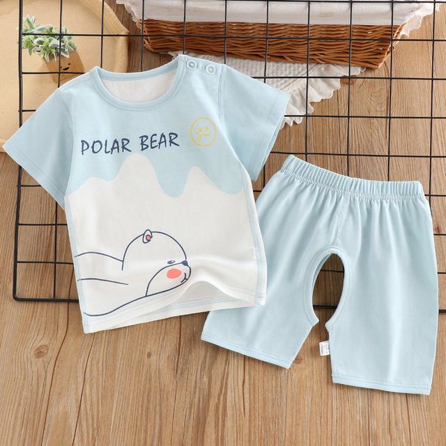 Baby cotton short-sleeved shorts split summer boys and girls baby ...