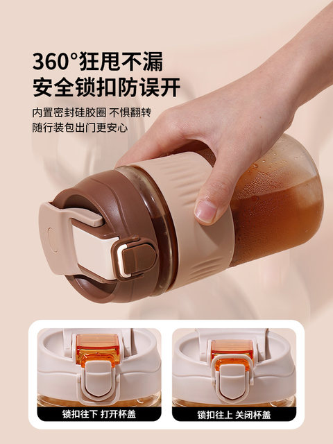 Glass cup female high -value straw water cup Portable high -boron ...