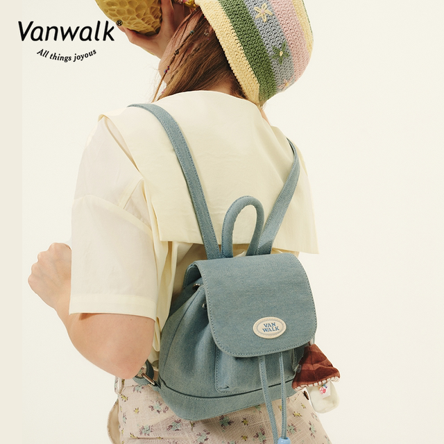 VANWALK Spring Ranch retro cute denim girl backpack ins student small backpack niche schoolbag