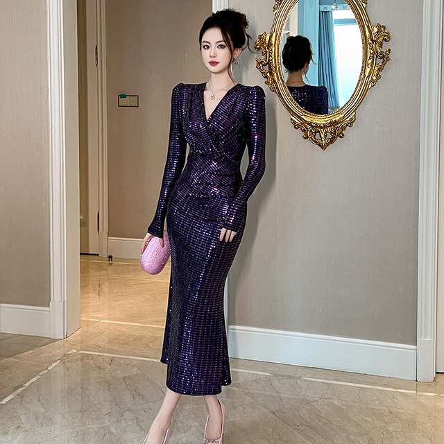 Gao Leng Yu Sister Wind Sexy Purple Dress Female New Wonderful Light ...
