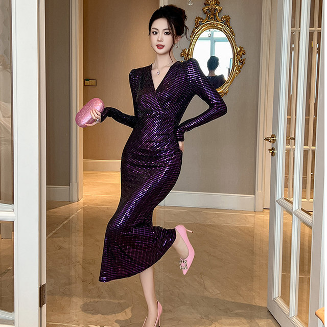 Gao Leng Yu Sister Wind Sexy Purple Dress Female New Wonderful Light ...