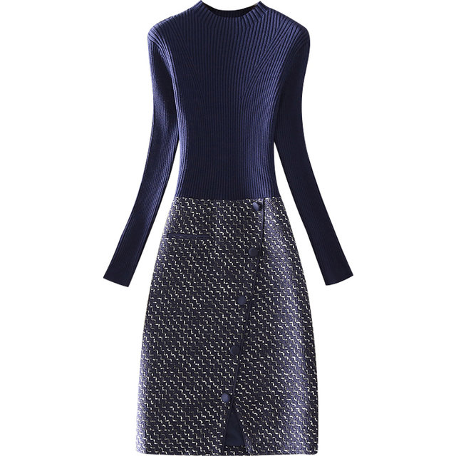 Off-code clearance high-end temperament women's mid-length slim-fitting patchwork hip-hugging ...