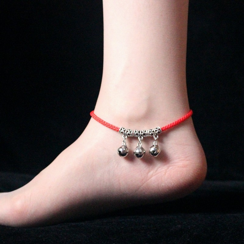Red Rope Bell Anklets Women's Ethnic Style Tibetan Silver Chain
