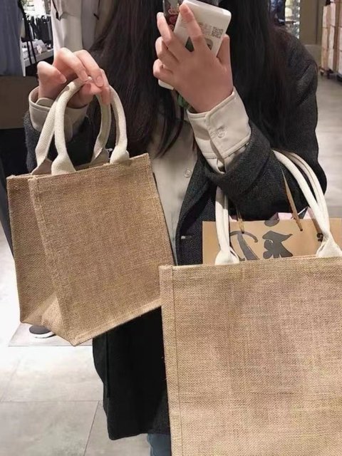 MUJI Muji burlap bag DIY tote bag jute bag casual bag fashionable hand ...