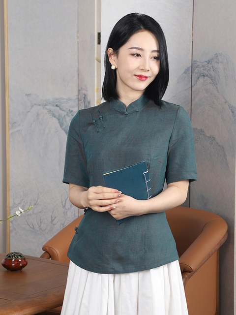 Longmiao cheongsam top summer quadrilateral high -quality linen ...