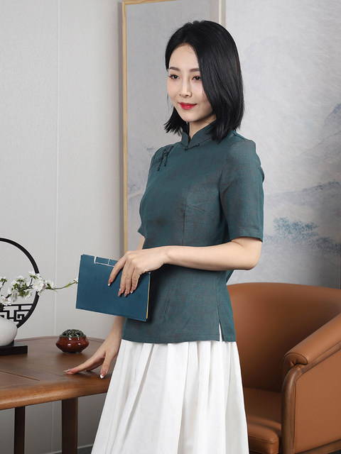 Longmiao cheongsam top summer quadrilateral high -quality linen ...