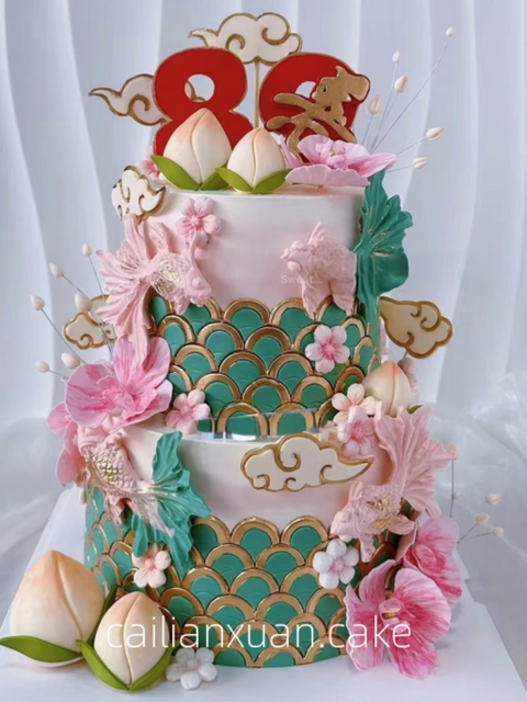 New Chinese style birthday fondant birthday cake 607080 for elders ...