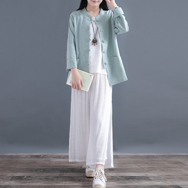 Literary Fan Chinese style spring cotton and linen lingering shirt ...