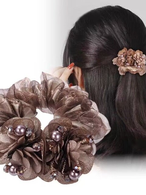 High-end head rope versatile hair tie durable flowers double-layer ...