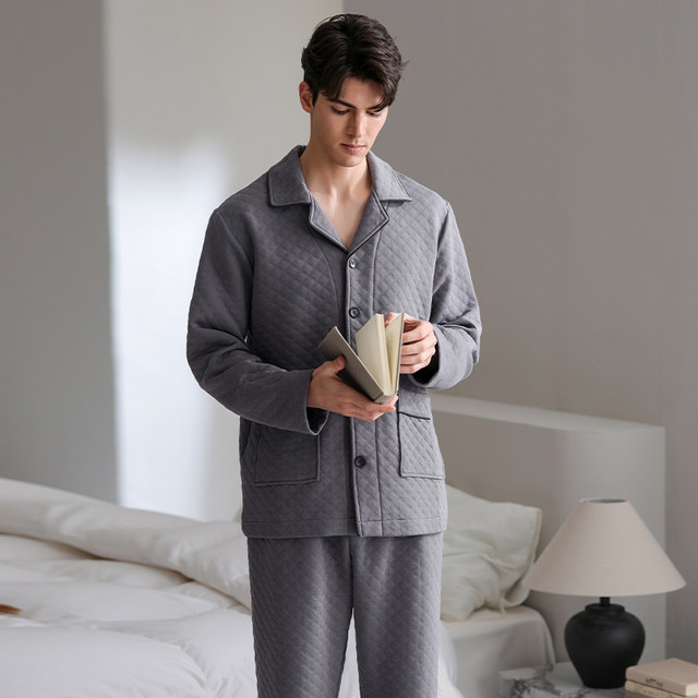 Fenton pajamas men's air cotton sandwich autumn and winter pure cotton ...