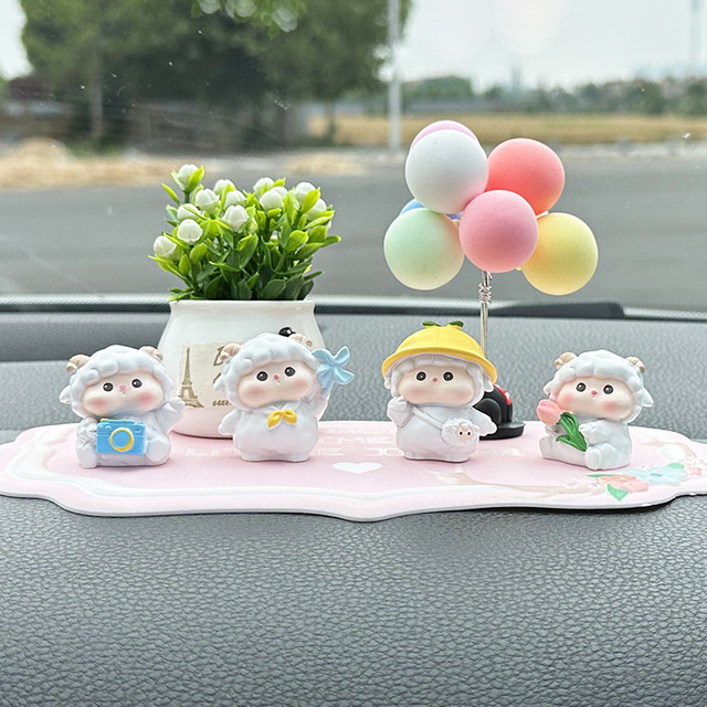 Cute car ornaments car computer screen decoration display mini lamb ...