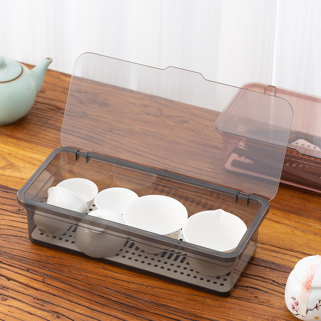 Tea set storage box desktop dustproof with lid for kung fu teacups, tea ...