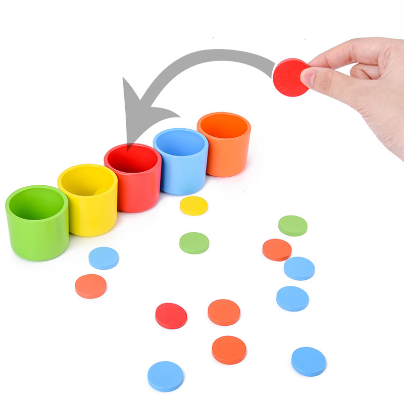Wooden Color Sorting Cups - Montessori Early Education Toy