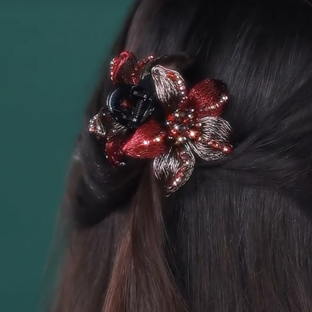 New high-end series red rose grabber clip for women hand-woven copper ...