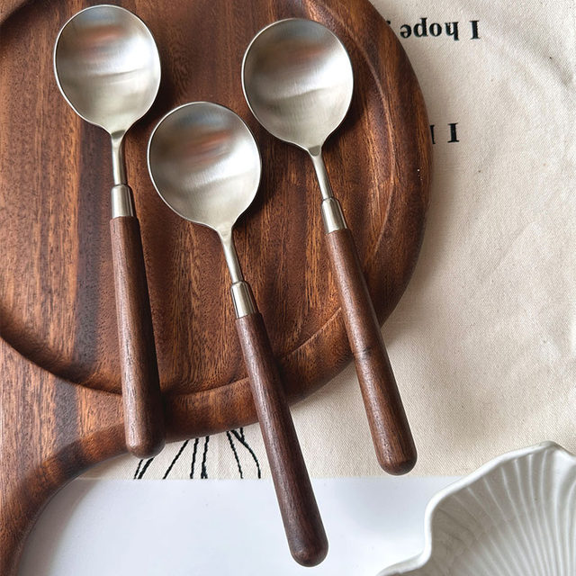 304 stainless steel round spoons, walnut wooden handle spoon, a spoon ...