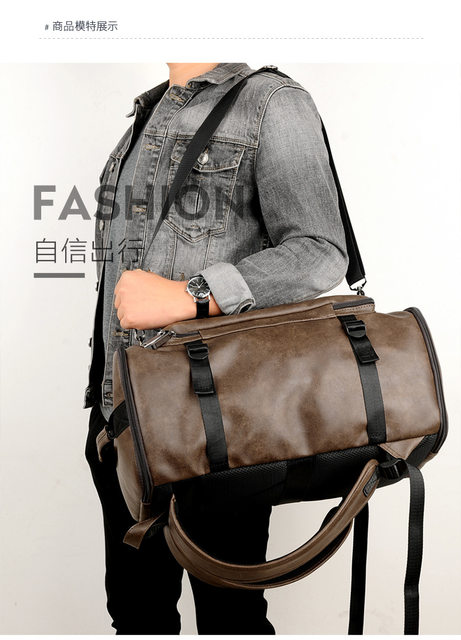 Multifunctional travel backpack men's retro leather luggage bag college ...