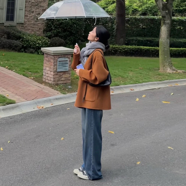 High-end Maillard style wear, caramel color short woolen coat, women's ...