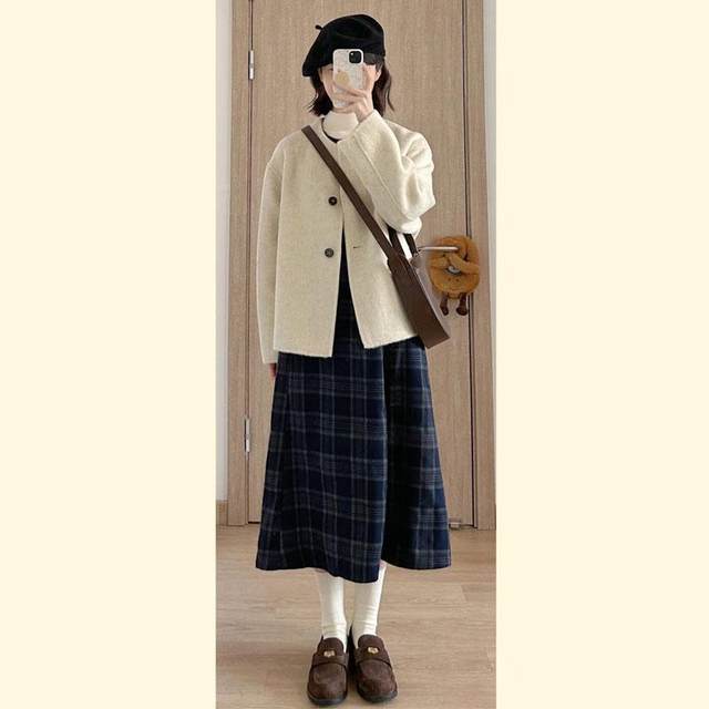 Simple sense, simple, loose rice white woolen coat women's winter new ...