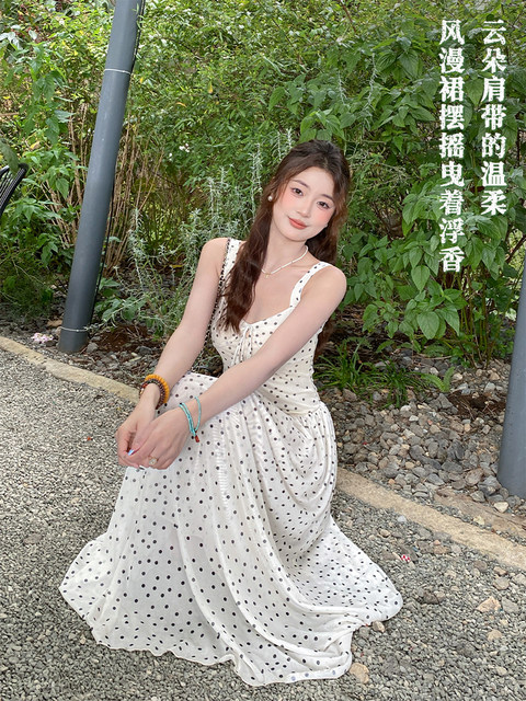 French white polka dot suspender dress for women 2025 summer new spring ...