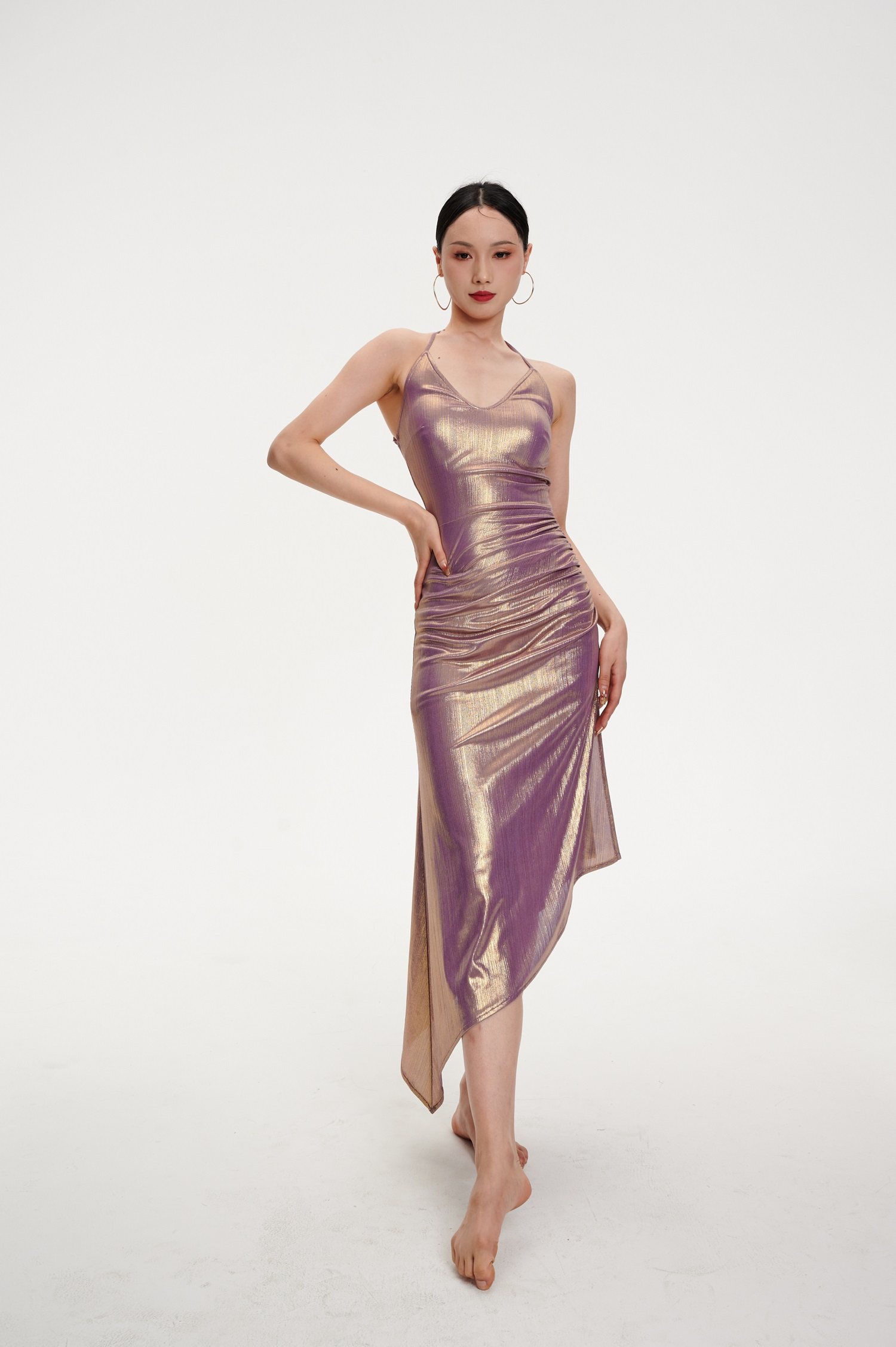 SOSO original juemei gilded purple dance elastic irregular single slit dress dance skirt