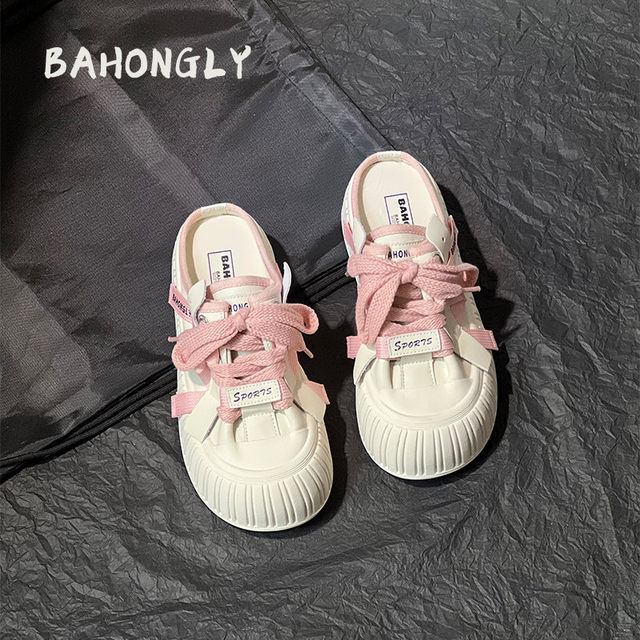 Genuine leather thick-soled biscuit shoes toe-toe half slippers for ...