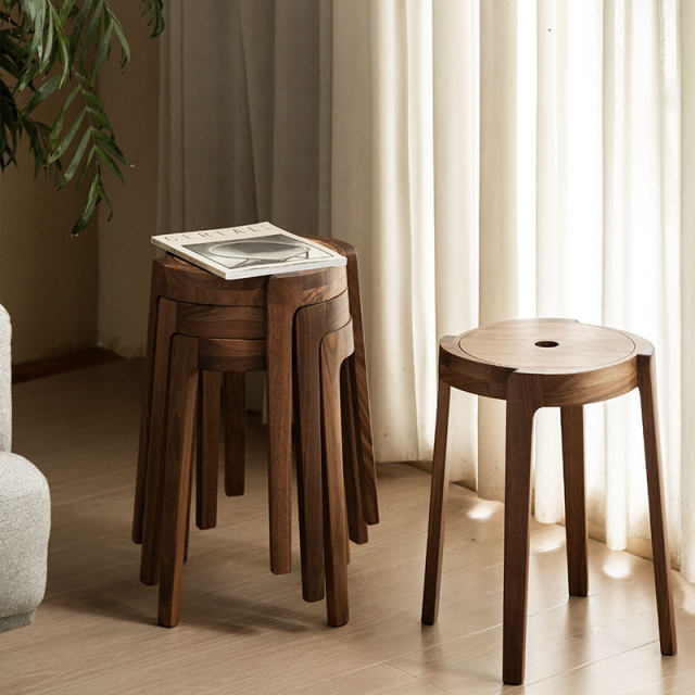 Household pure black walnut stacking stool modern simple stackable ...