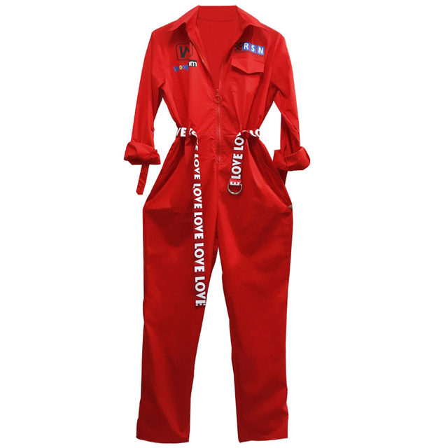 Slim red high-waisted overalls for girls' team performance costumes ...