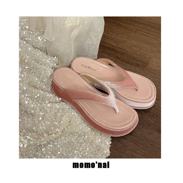 momo'nai thick-soled pink heightening sandals for women 2024 new summer ...