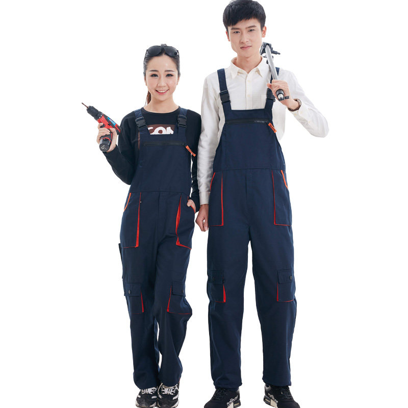 Blue One-Piece Work Suit with Suspenders and Pants