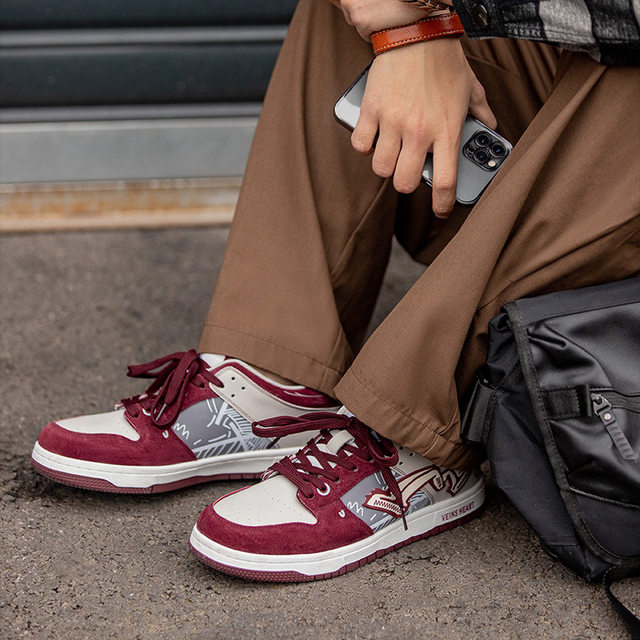 MRA wine red board shoes men's shoes 2024 summer new niche retro street ...