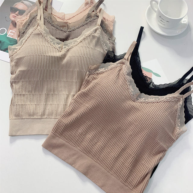 Autumn new all-in-one cup sling feminine V-neck lace with breast pads ...