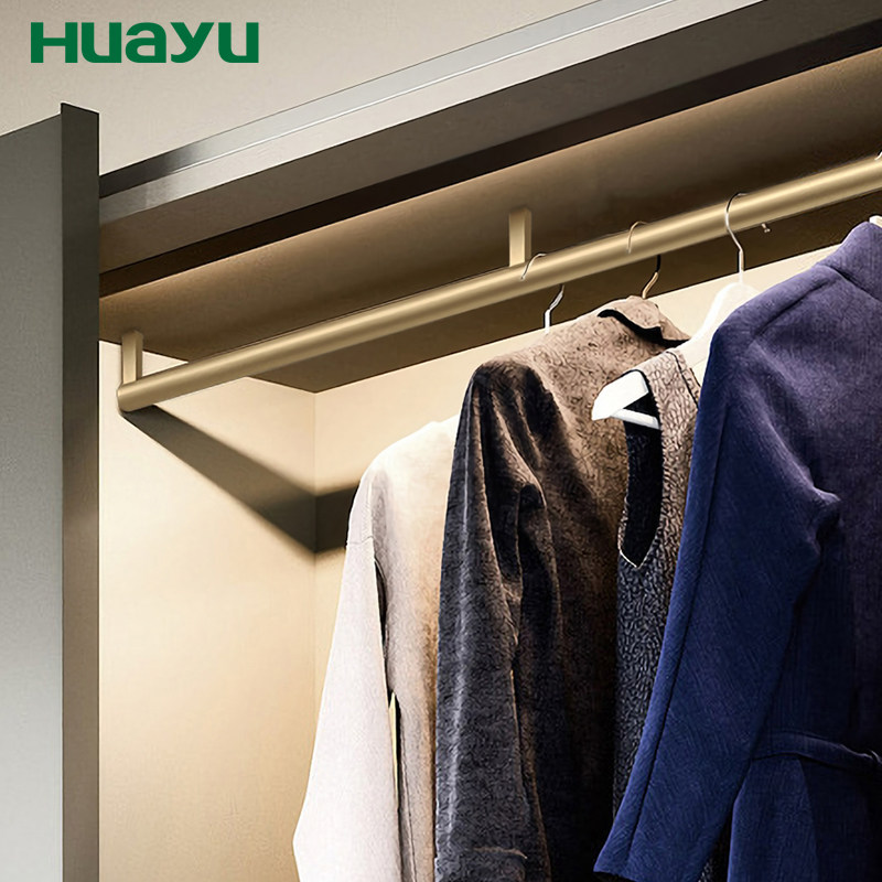 Top-Mounted Clothes Rail for Wardrobe - Round Tube Golden Rod