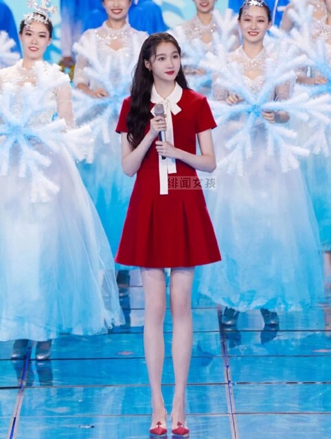 Guan Xiaotong's same dress 2024 summer fashion sweet bow lady pleated ...