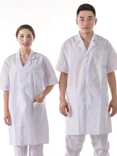 White coat doctor experimental work clothes thin short sleeve food ...