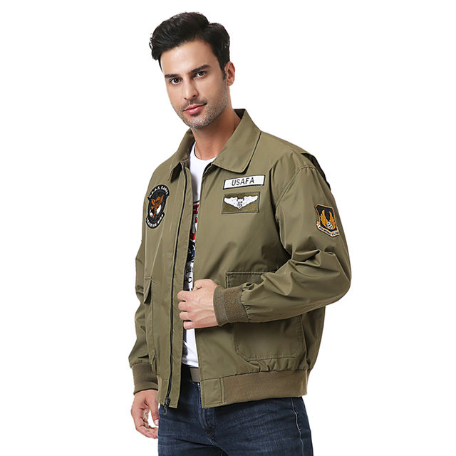 LuxuryLane Men's Fall/Winter Flight Jacket Coat M442 Badge Embroidery