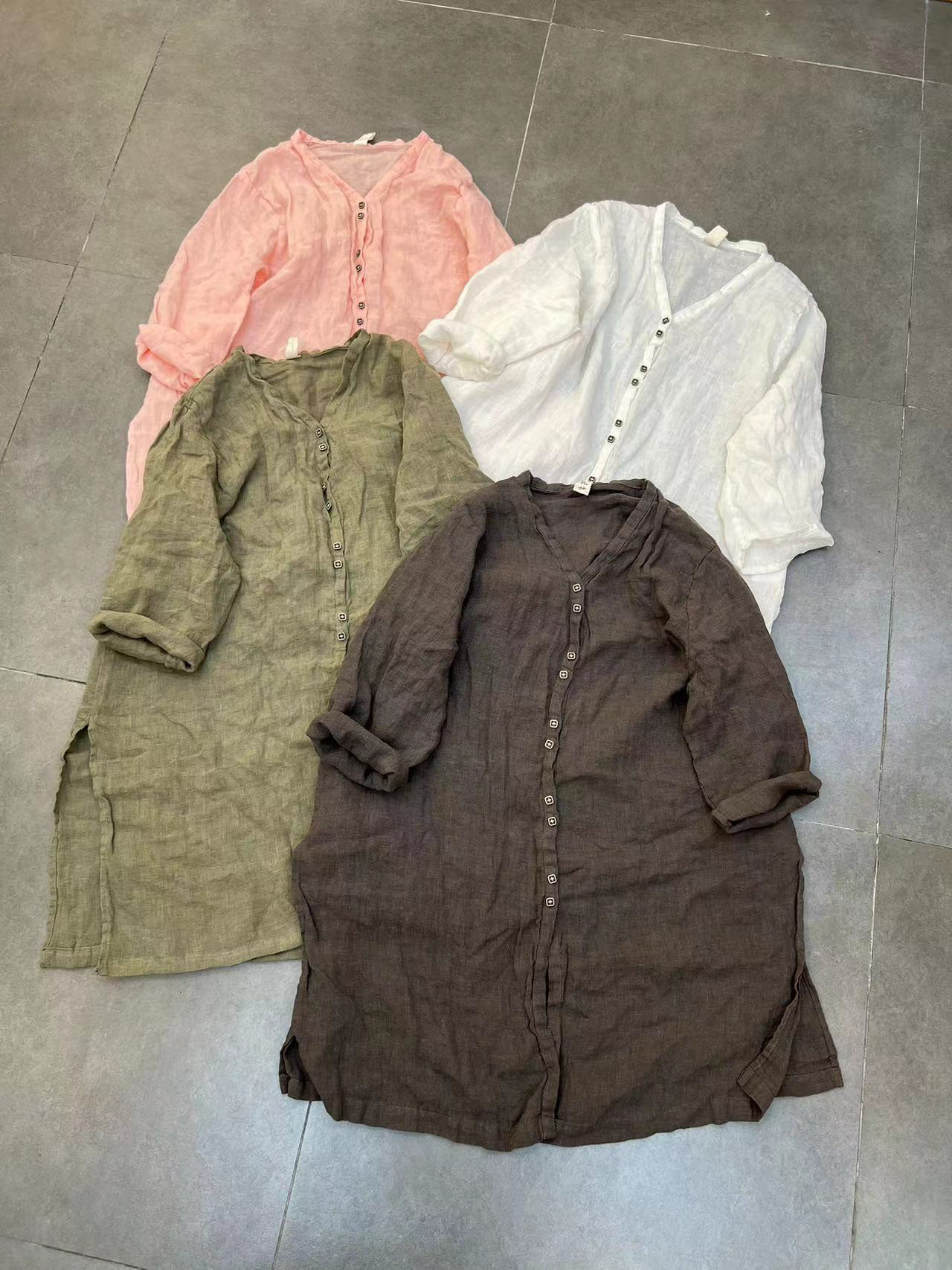 85251 large factory pure linen mid-length shirt for women, large size ...