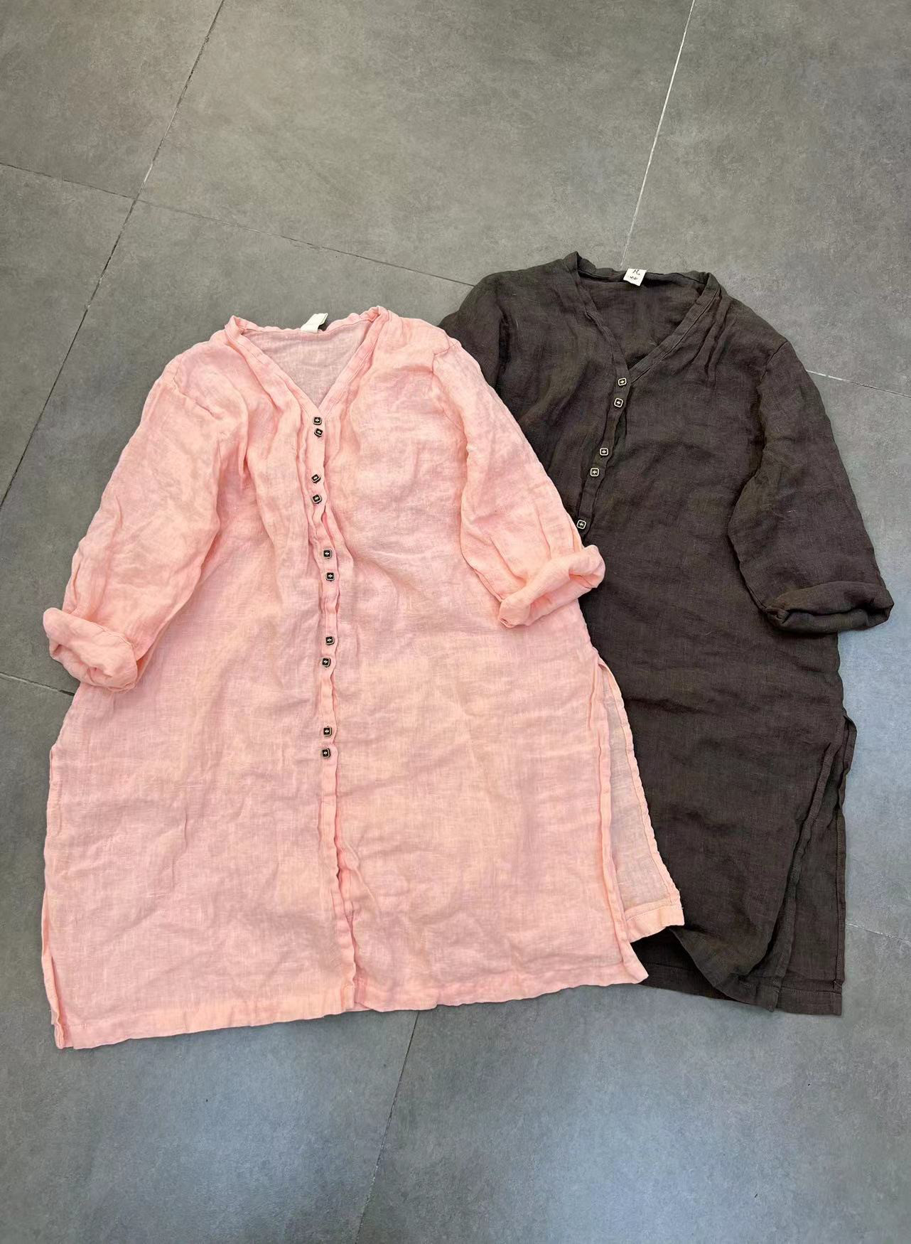 85251 large factory pure linen mid-length shirt for women, large size ...