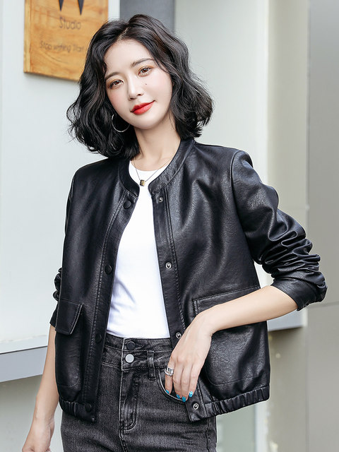 Haining leather jacket for women short 2025 spring and autumn new ...