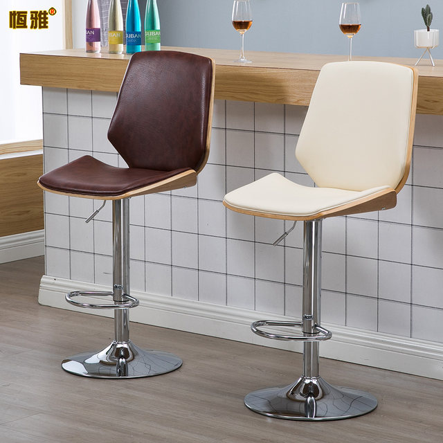 Nordic light luxury bar chair, home bar, chair lift solid wood back ...