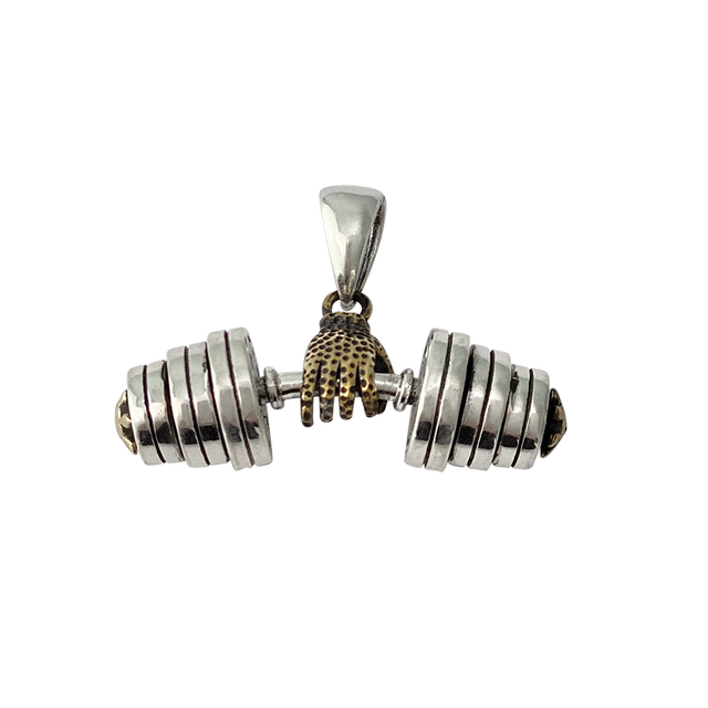 Informal S925 sterling silver dumbbell necklace, rotating barbell piece ...