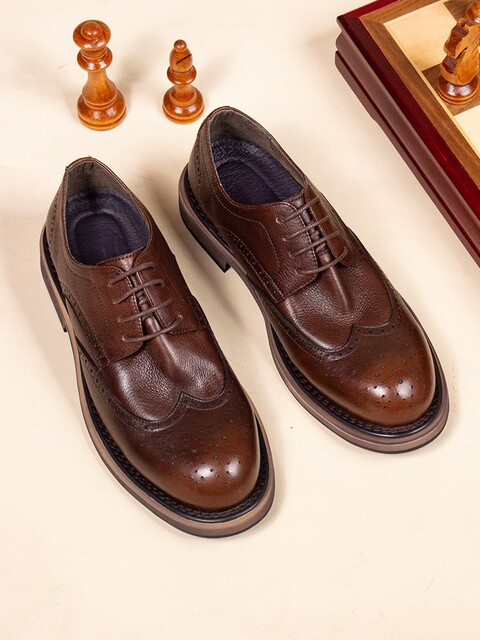 Brogue carved leather shoes men's British style derby leather ...