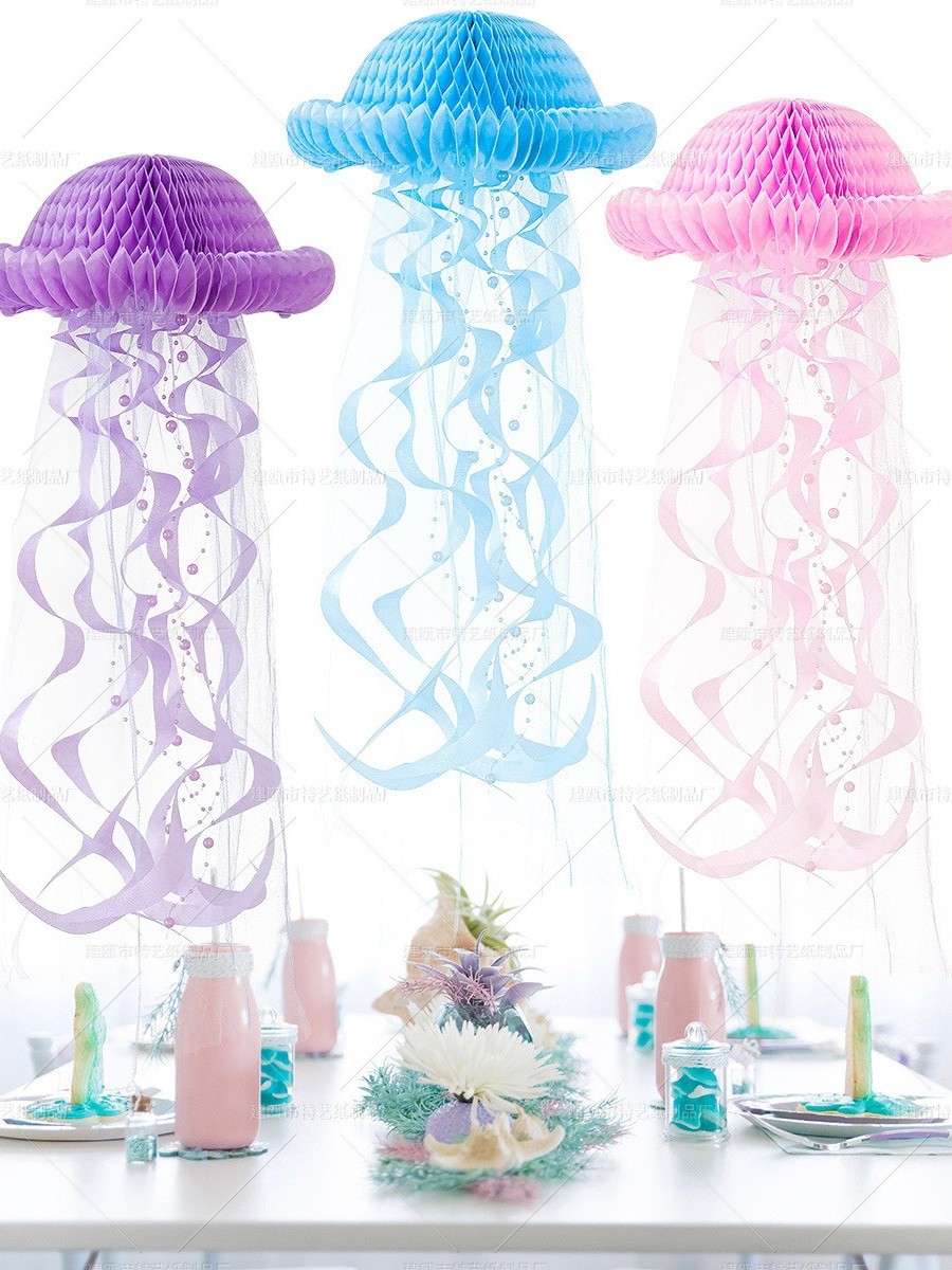 Marine Theme Classroom Decorations - Jellyfish Honeycomb Ball Pendant