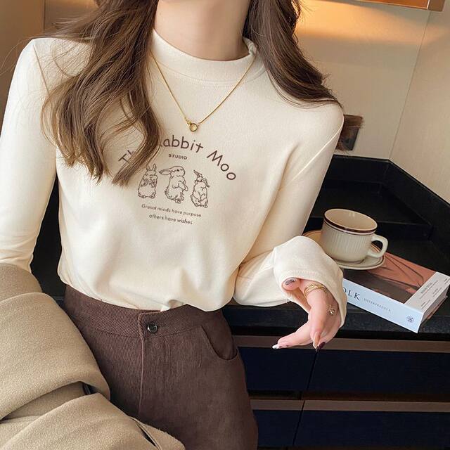 Double-sided German velvet half high neck long sleeve inner wear for ...