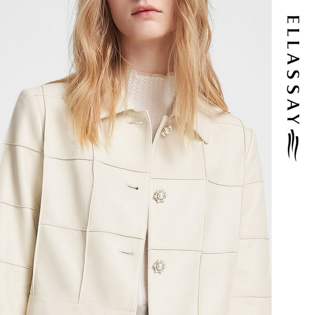 ELLASSAY 24 spring and summer new style sheepskin plaid pleated white ...