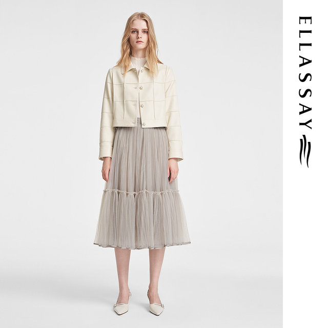 ELLASSAY 24 spring and summer new style sheepskin plaid pleated white ...