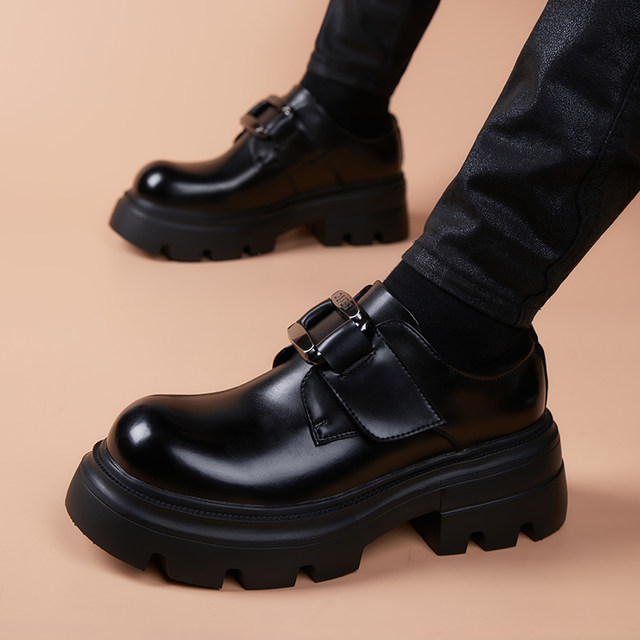 Leather Shoes Men's Leather Shoes British Style Versatile Black Thick ...