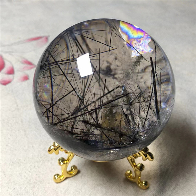 Natural black hair crystal black tourmaline ball raw stone polished ...