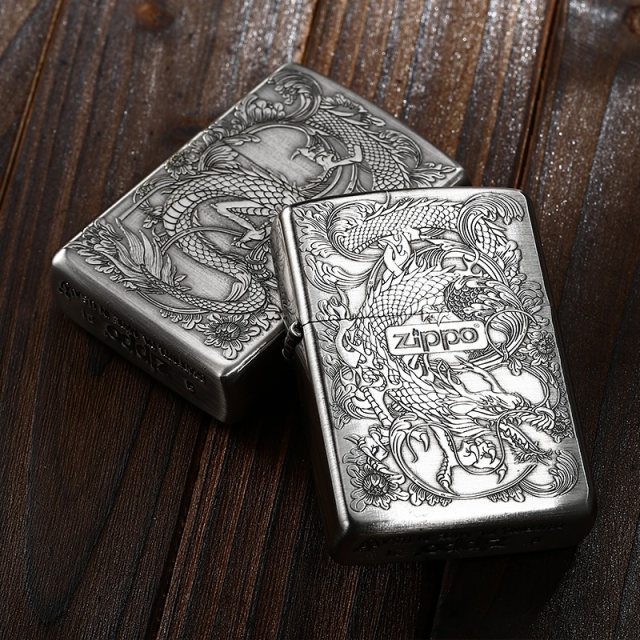 Kerosene lighter zippo genuine windproof Zhibao ancient silver armor Tangcao Xianglong as a ...