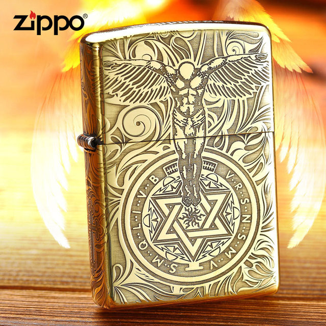 Kerosene lighter zippo genuine windproof Zippo brass armor five-sided engraving guardian angel gift